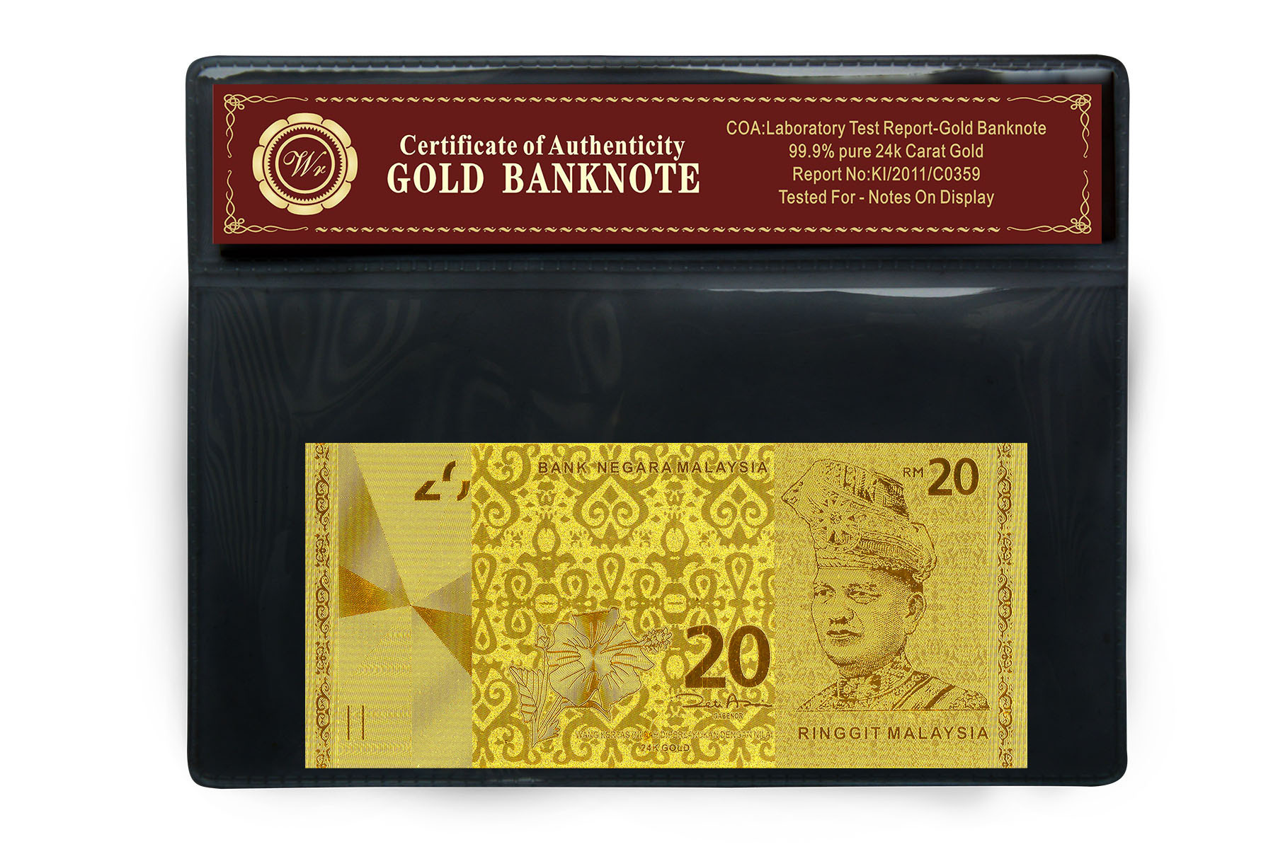 Malaysia 20 Ringgit Embossed in 24 Karat Pure Gold Banknote Plastic ...